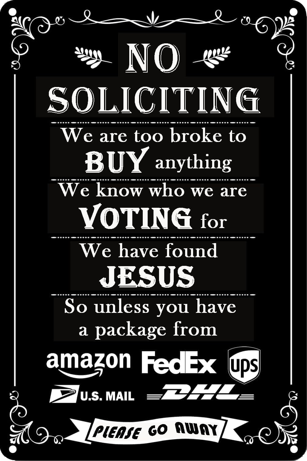 No Soliciting Sign for Front Door Funny Tin Sign for Home Yard Decor No ...