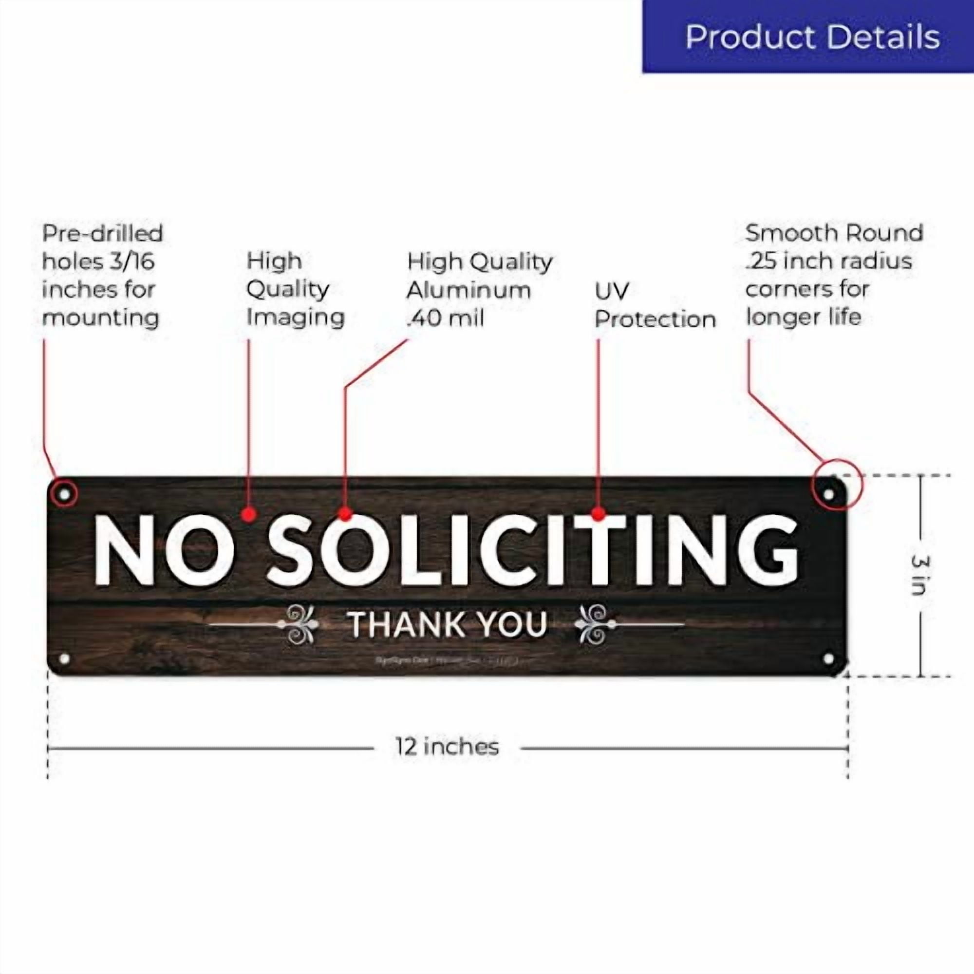 No Soliciting Thank You Sign, Background, 3x12 Inches, Rust Free .040 ...
