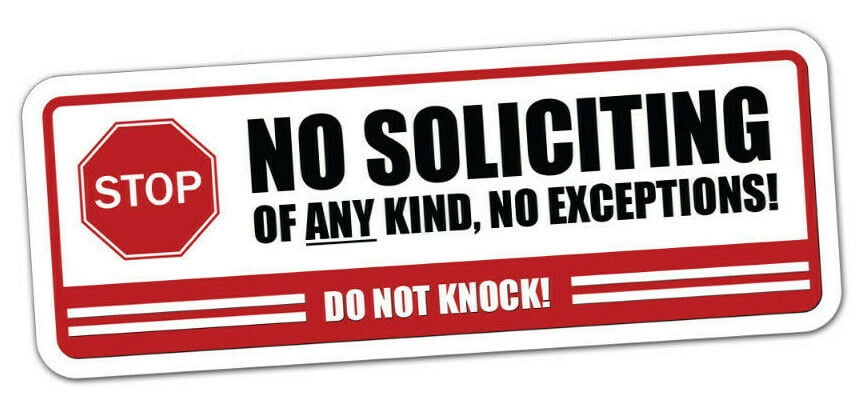 No Soliciting sticker window vinyl label decal home knocking notice ...