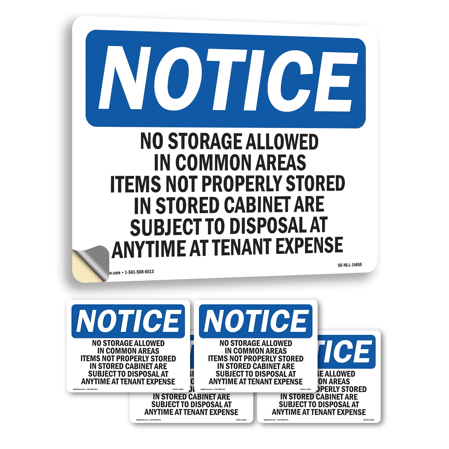 No Storage Allowed In Common Areas Items OSHA Notice Vinyl Decal Label ...