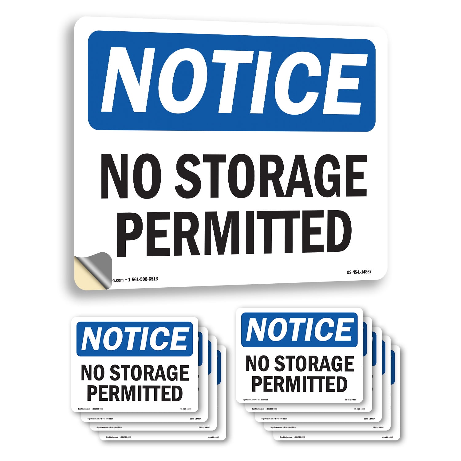 No Storage Permitted OSHA Notice Vinyl Decal Label 24 Inch x 18 Inch ...