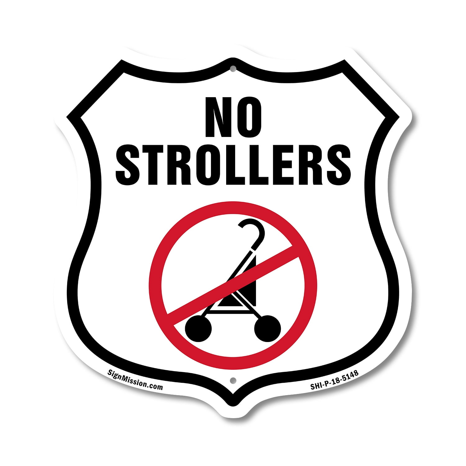No Strollers 12 inch X 12 inch Shield-Shaped Rust-Free Aluminum Metal ...