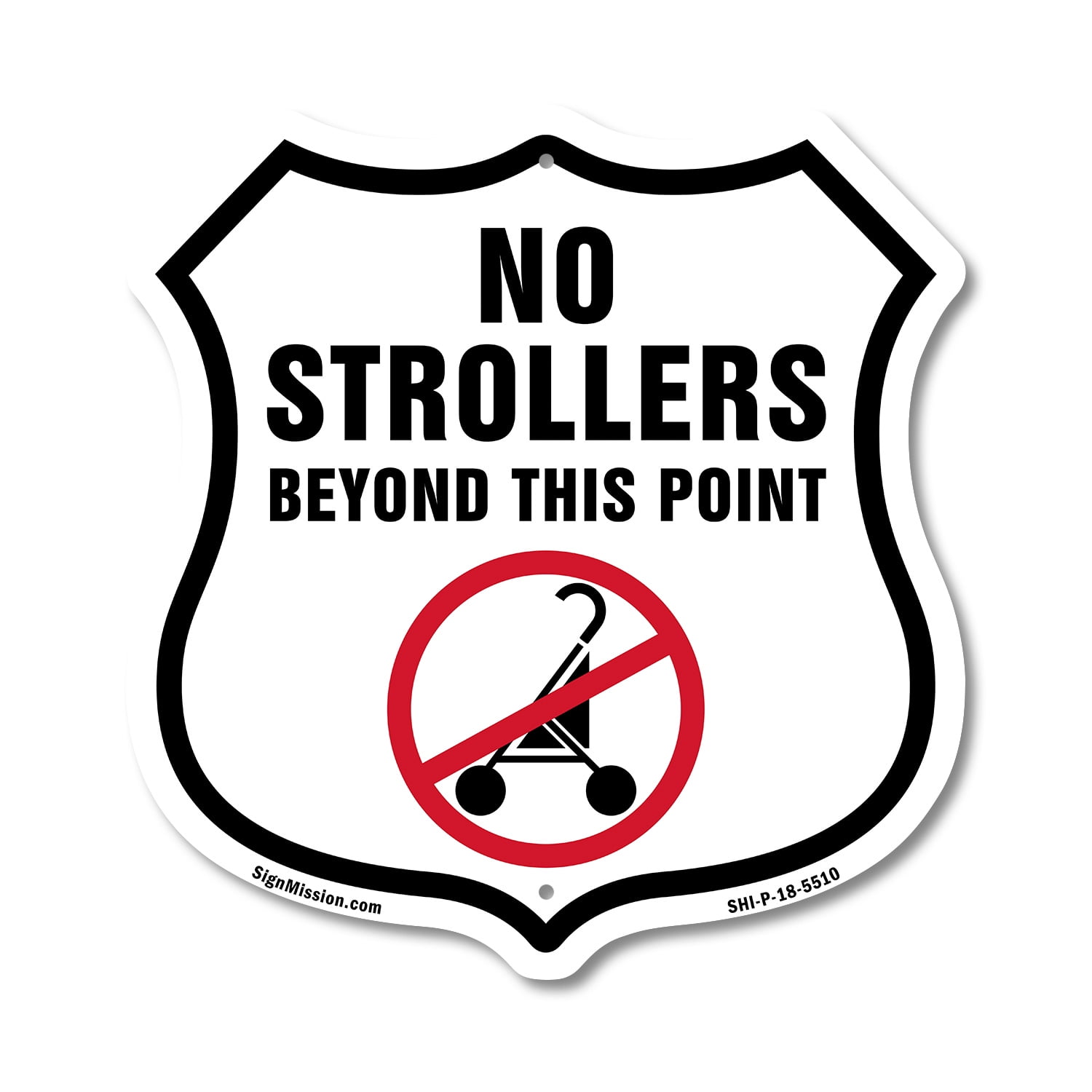 No Strollers Beyond This Point 12 inch X 12 inch Shield-Shaped Rust ...