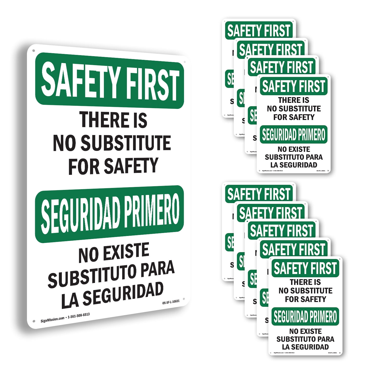 No Substitute For Safety Bilingual OSHA SAFETY FIRST Aluminum Sign 24 ...