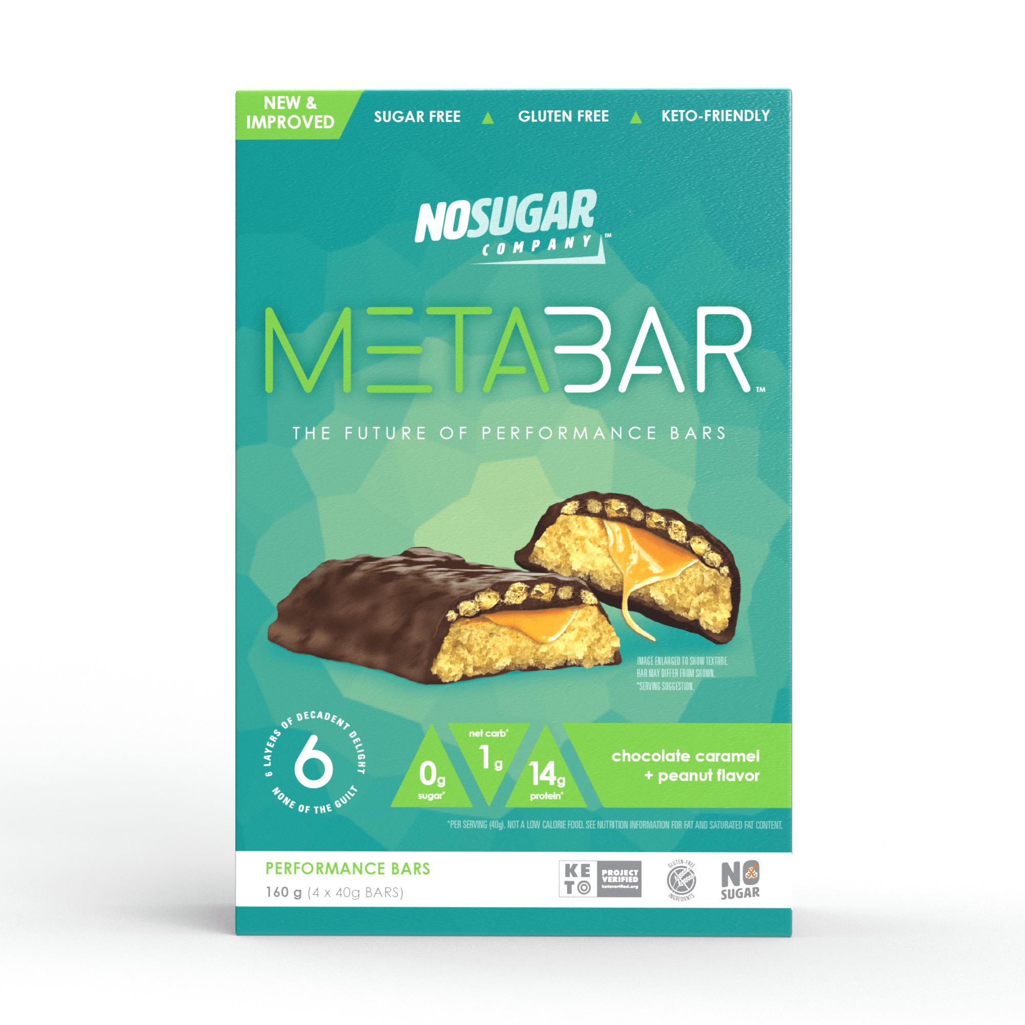 No Sugar Company Metabar Chocolate, Caramel and Peanut Butter Flavor ...