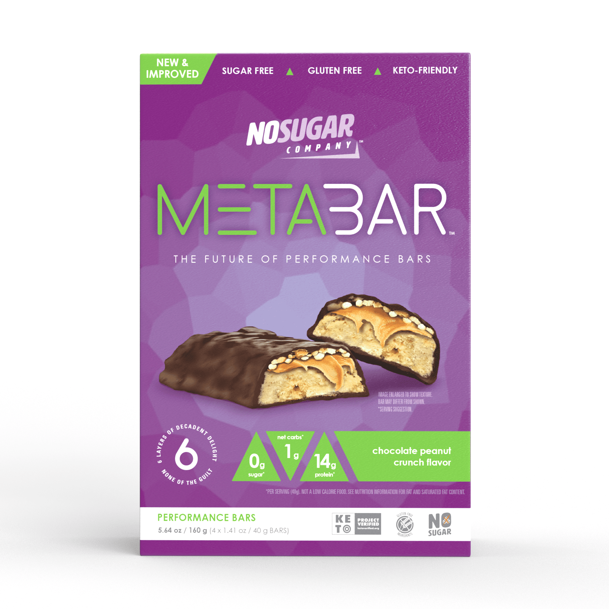 No Sugar Company Metabar Chocolate and Peanut Butter Flavor Bars, 4 ...