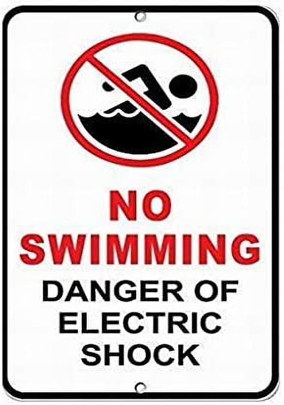 No Swimming Danger of Electric Shock Style 2 Hazard Sign 8X12 Tin ...