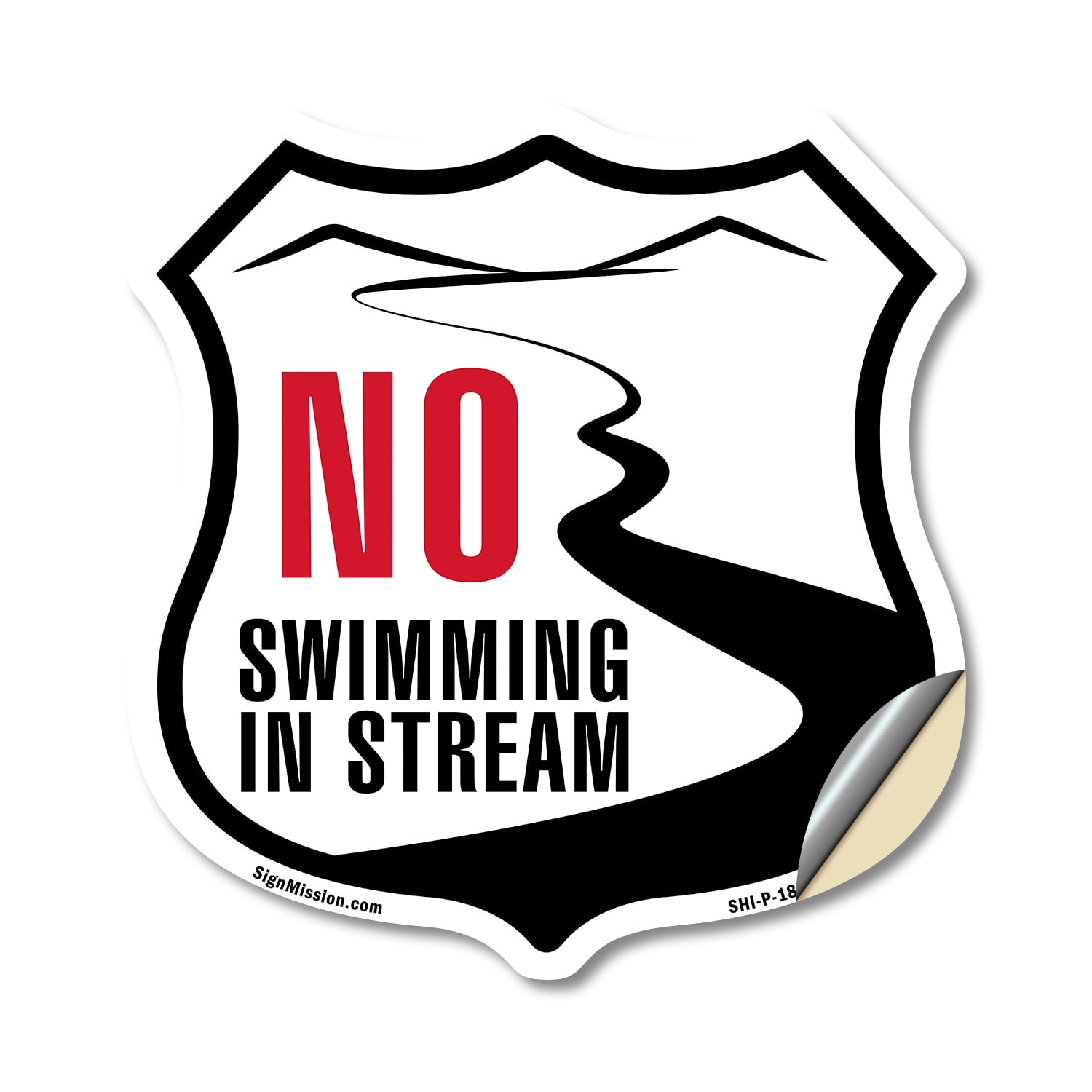 No Swimming In The Stream (2 Pack) 4 inch X 4 inch Shield Shaped Heavy ...