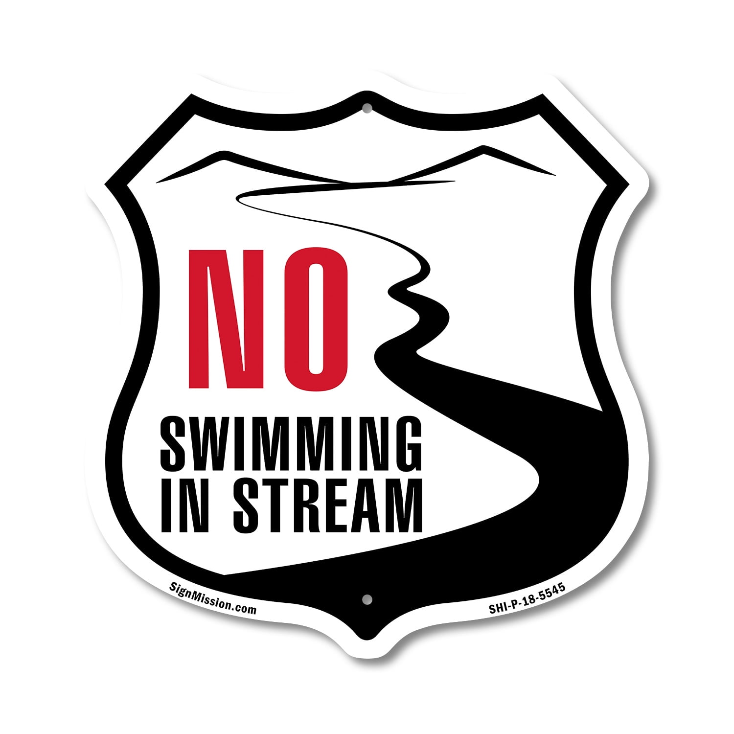 No Swimming In The Stream (5 Pack) 12 inch X 12 inch Shield-Shaped Rust ...