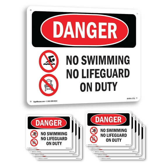 No Swimming No Lifeguard On Duty OSHA Danger Rigid Plastic Sign 24 Inch ...