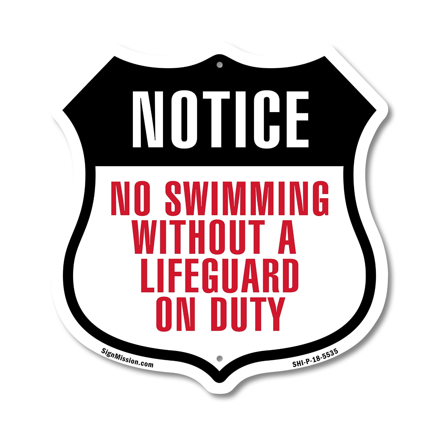 No Swimming Without A Lifeguard On Duty 18 inch X 18 inch Shield Shaped ...