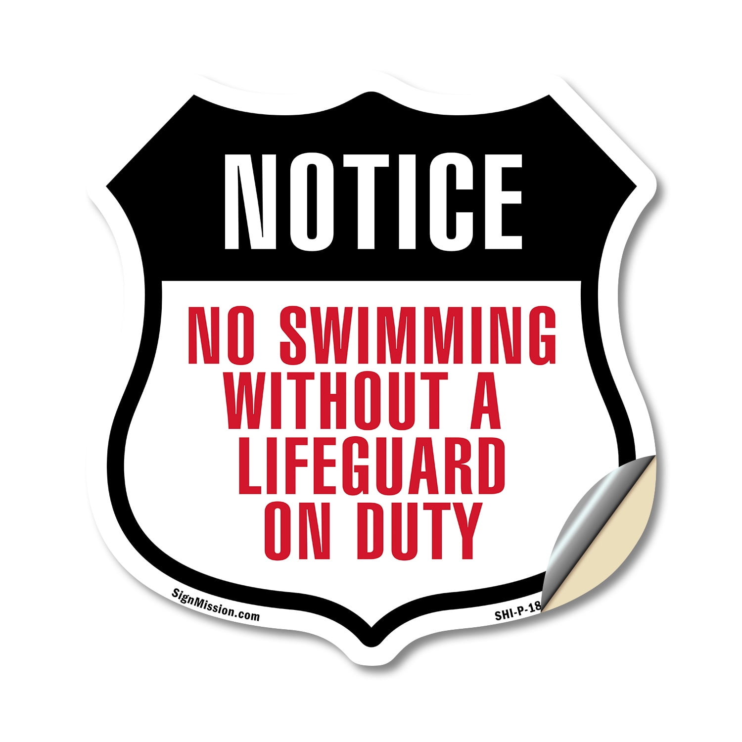 No Swimming Without A Lifeguard On Duty (5 Pack) 4 inch X 4 inch Shield ...