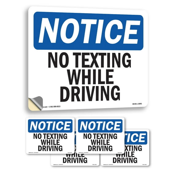 No Texting While Driving OSHA Notice Vinyl Decal Label 24 Inch x 18 ...