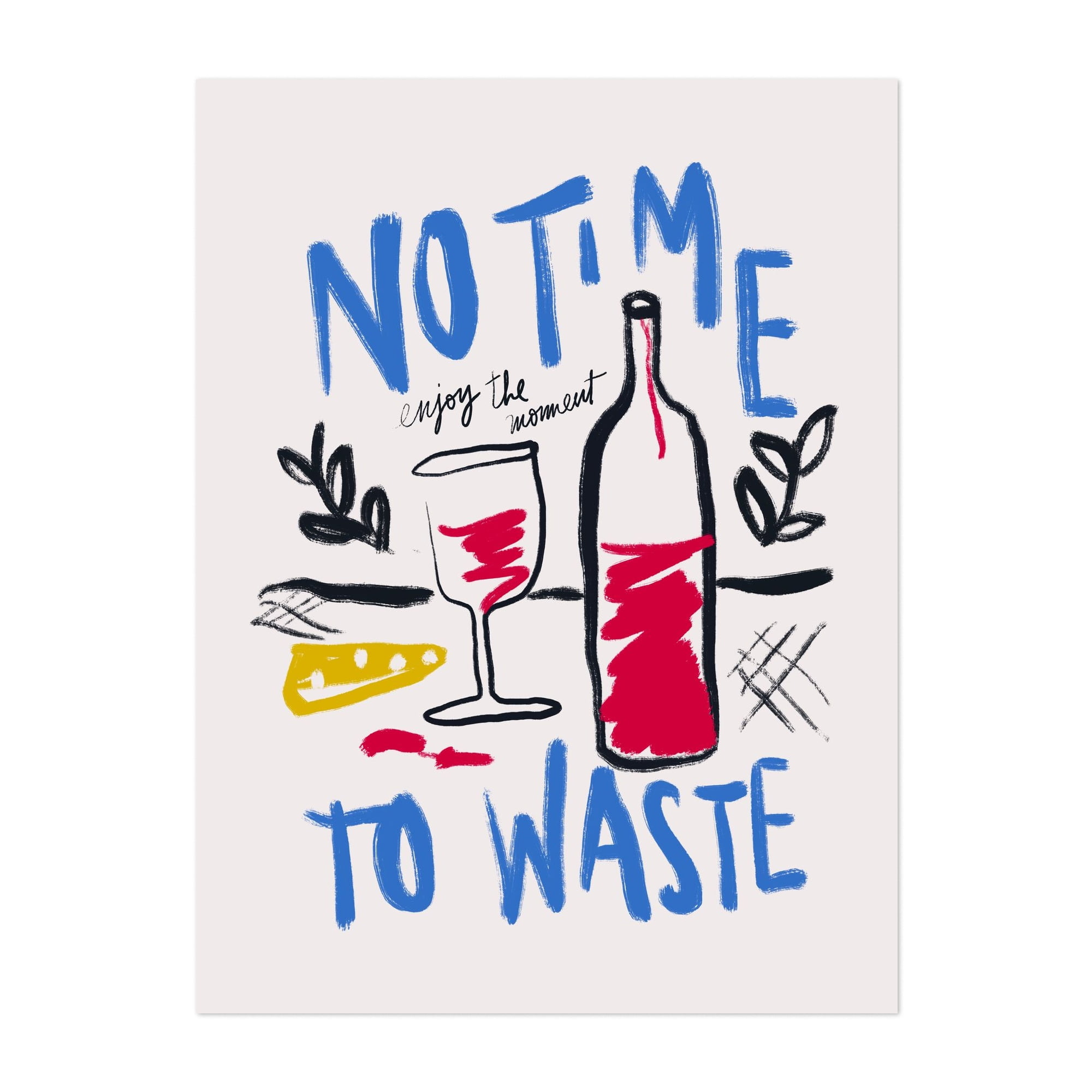 No Time to Waste - Illustration Quote Kitchen Decor Typography Bar ...