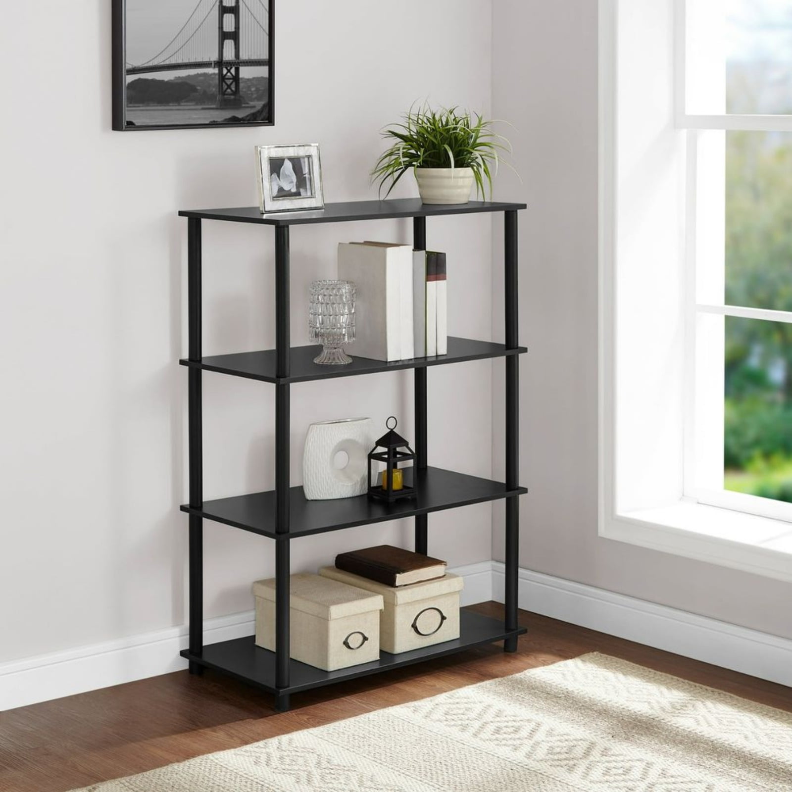 No Tools 4-Shelf Storage Bookcase, True Black Oak - Walmart.com