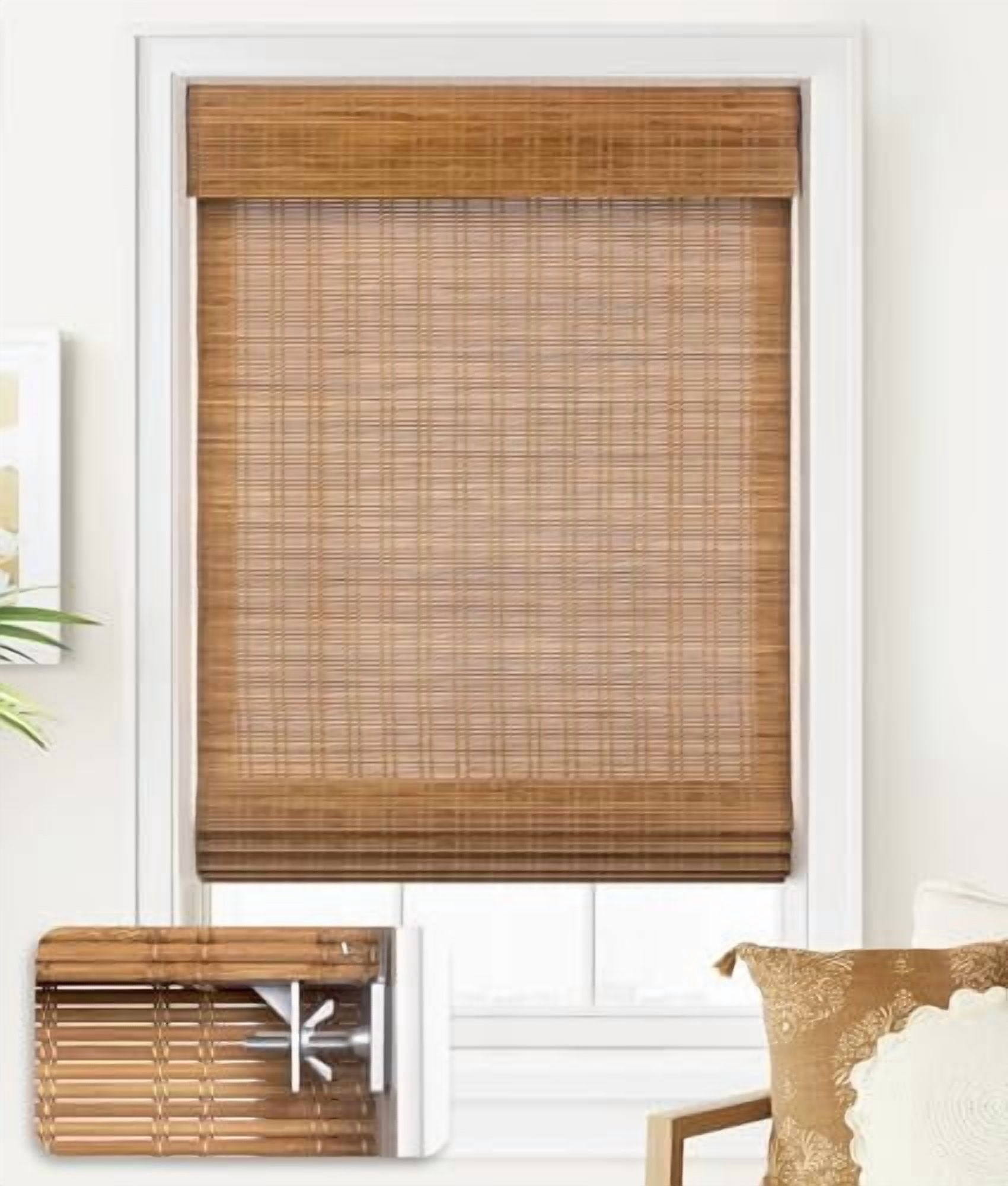 No Tools No Drill Cordless Bamboo Roman Shades, Custom Light Filtering ...