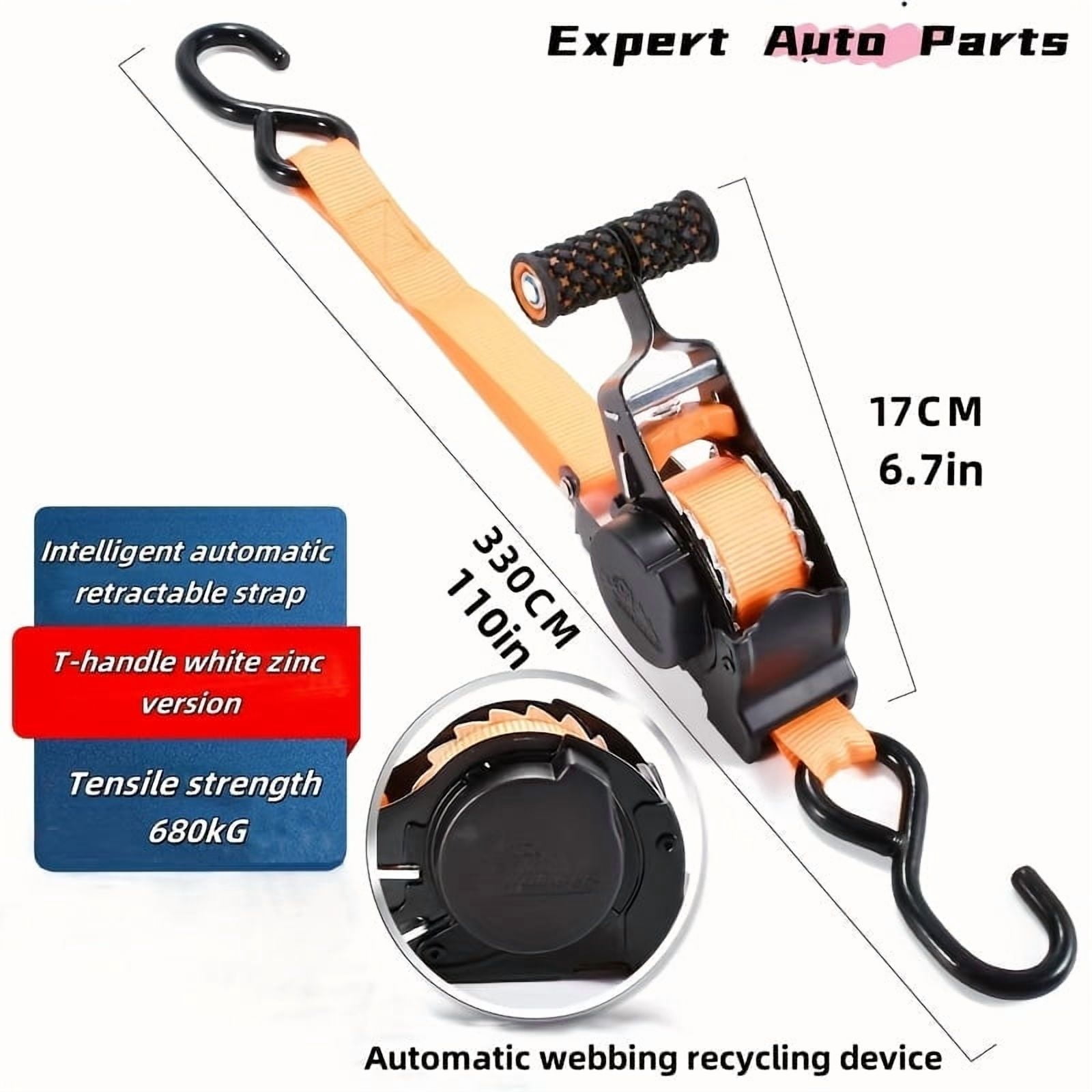 Auto Retractable Ratchet Straps Heavy Duty 1500lbs, 2 Pack 1"x6’ with ...