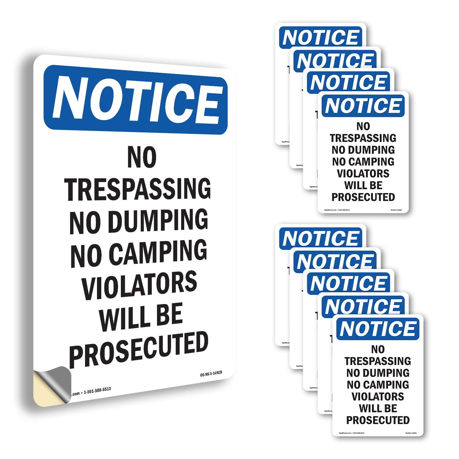 No Trespassing No Dumping No Camping OSHA Notice Vinyl Decal Label 7 ...