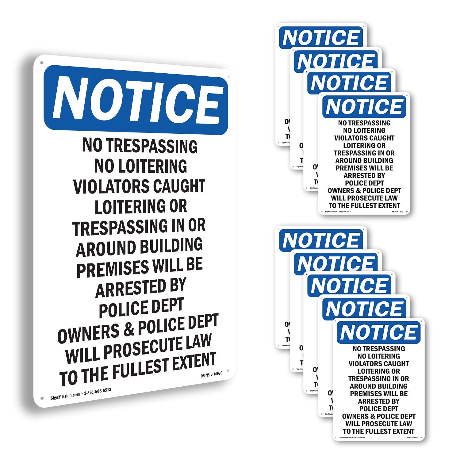 No Trespassing No Loitering Violators OSHA Notice Aluminum Sign 10 Inch ...