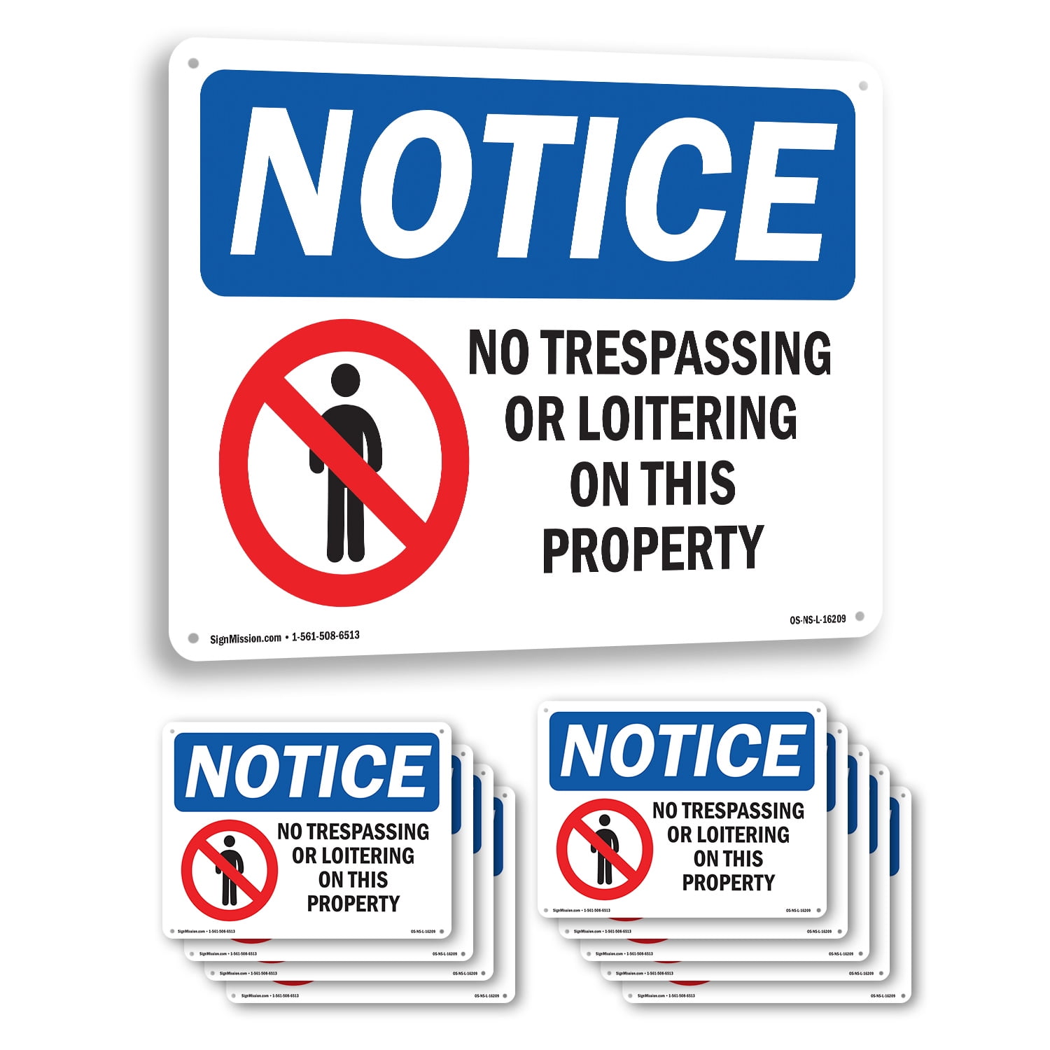 No Trespassing Or Loitering On This Property OSHA Notice Rigid Plastic ...