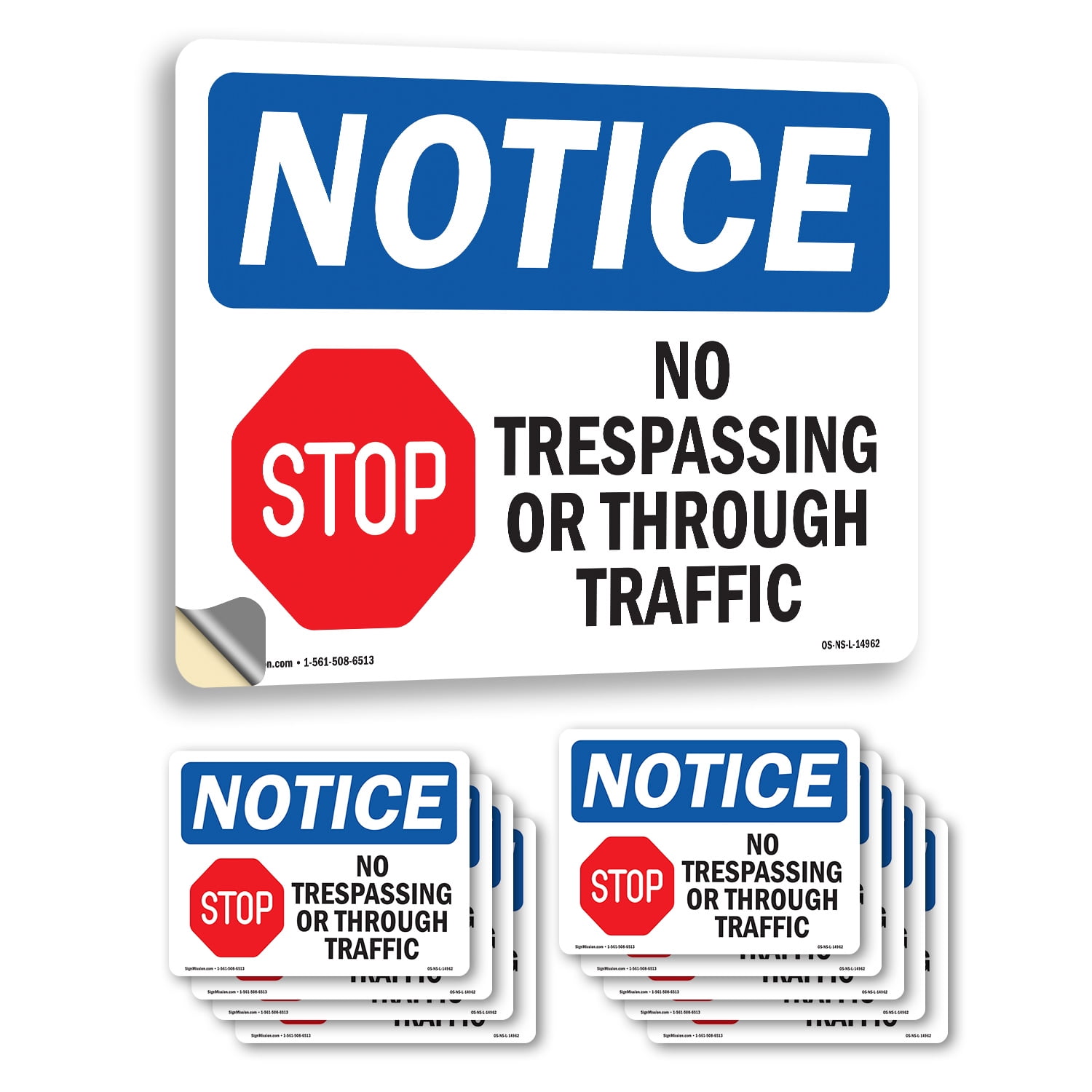 No Trespassing Or Through Traffic With Symbol OSHA Notice Vinyl Decal ...