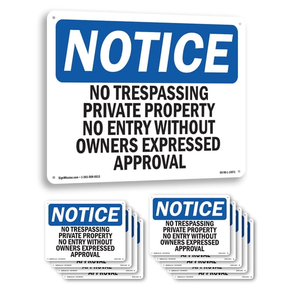 No Trespassing Private Property No Entry OSHA Notice Aluminum Sign 24 ...
