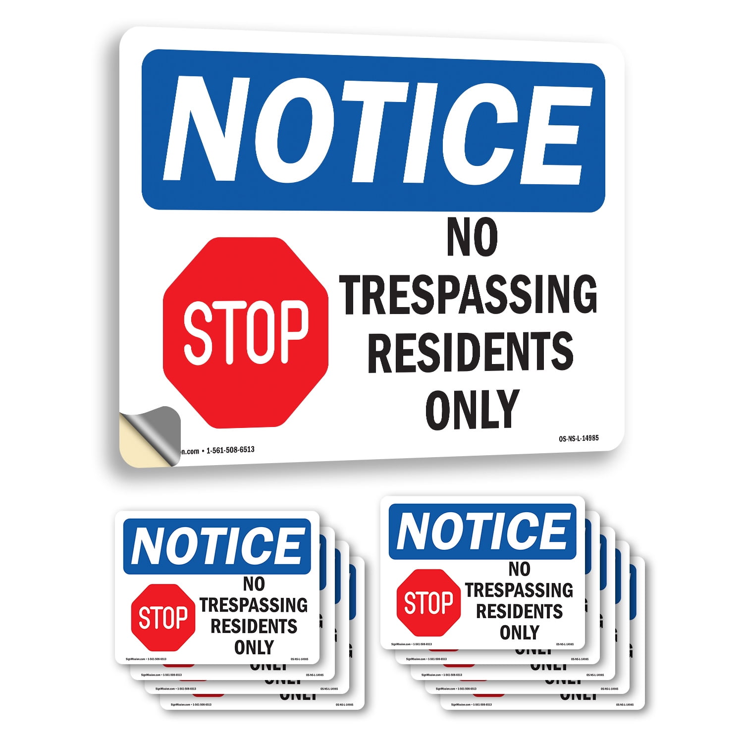 No Trespassing Residents Only With Symbol OSHA Notice Vinyl Decal Label ...