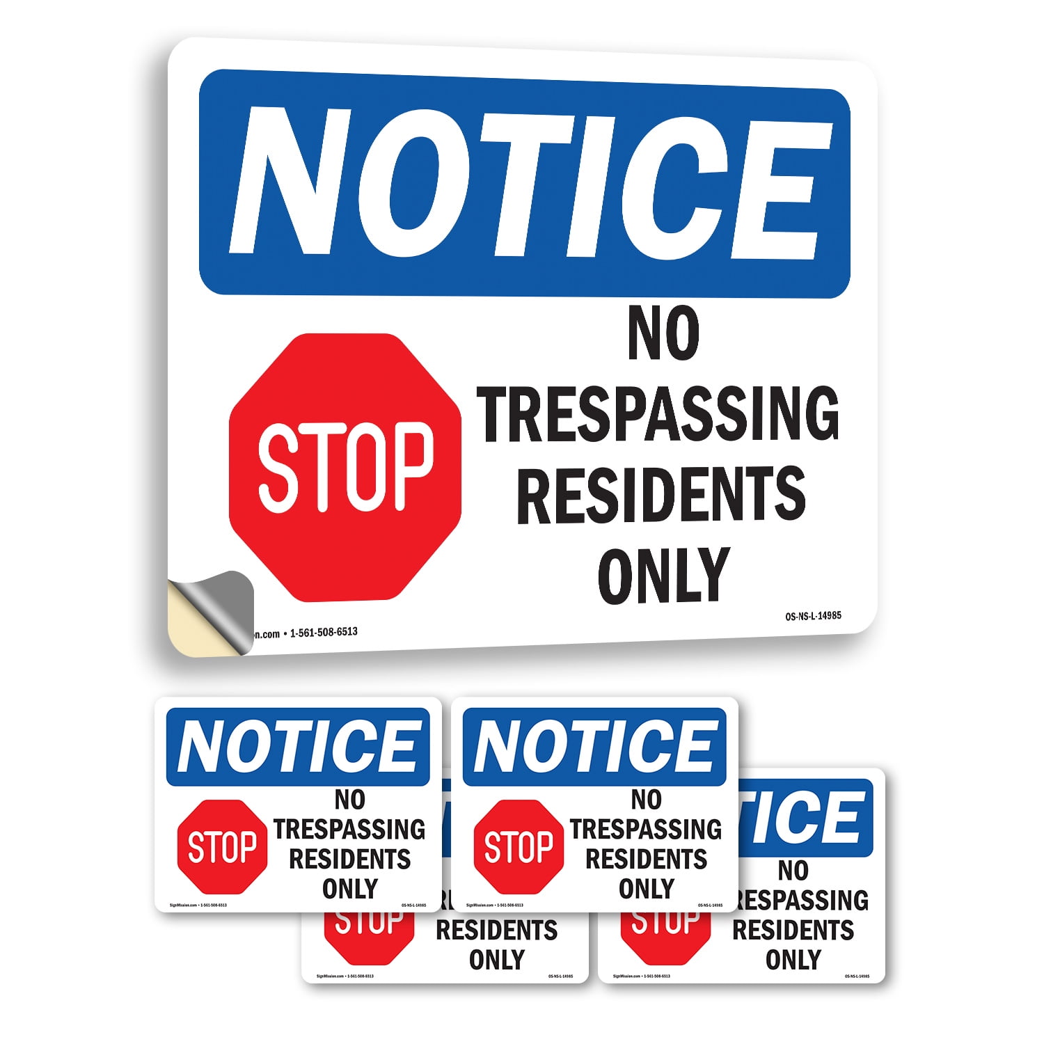 No Trespassing Residents Only With Symbol OSHA Notice Vinyl Decal Label ...