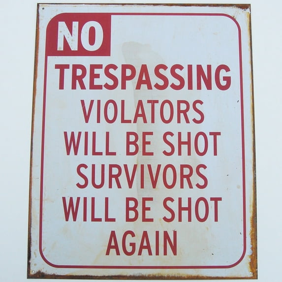 Funny No Trespassing Home Security Sign, Antique Finish Metal Door ...