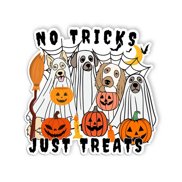 No Tricks Just Treats Stickers Boo Dogs Halloween Stickers Phone Decal ...