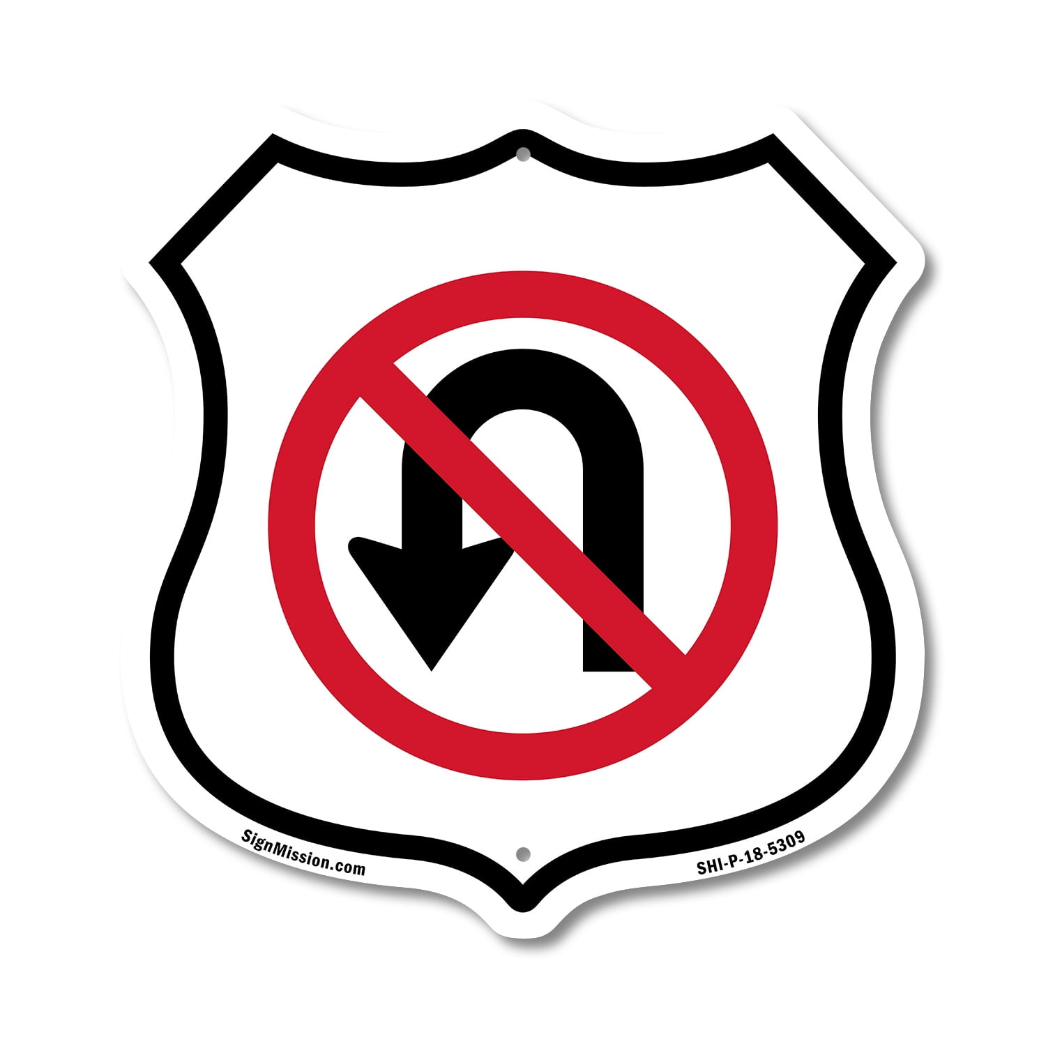 No U-Turn Symbol (2 Pack) 12 inch X 12 inch Shield Shaped Commercial ...