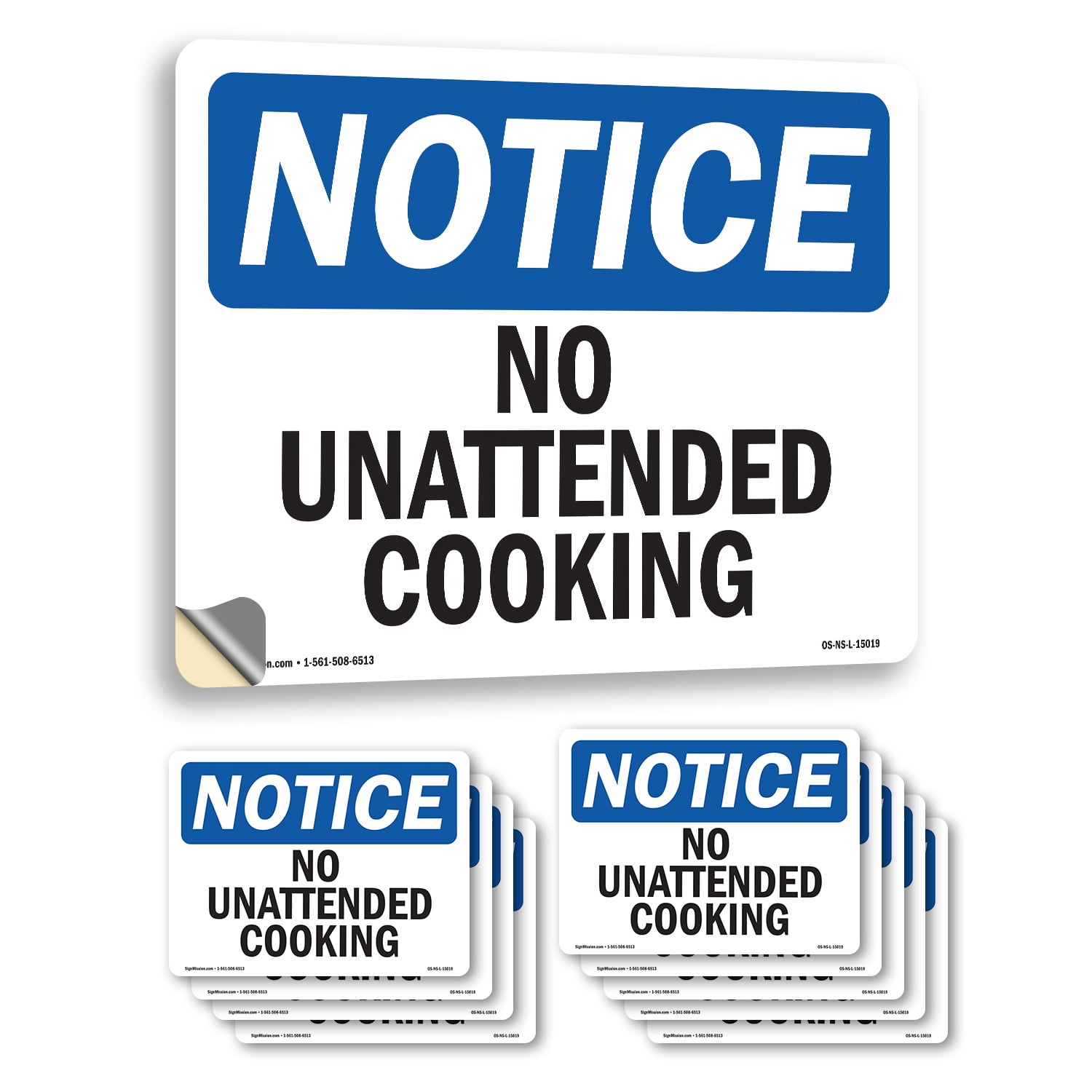 No Unattended Cooking OSHA Notice Vinyl Decal Label 10 Inch x 7 Inch ...