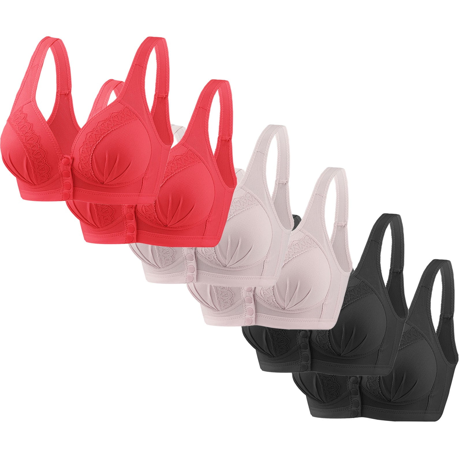 No Underwire Comfort Nursing Bras for Women Front Buckle Embroidered ...