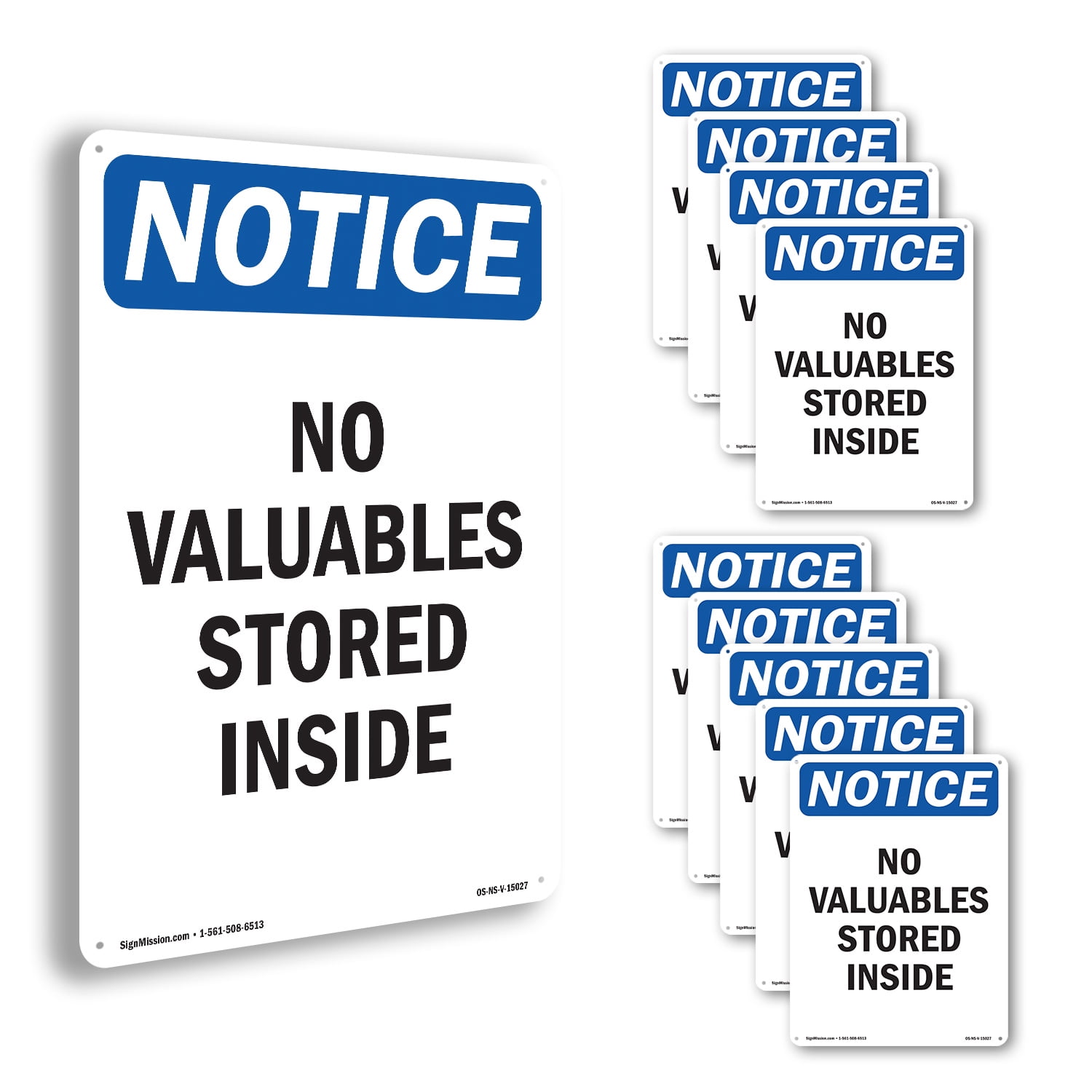 No Valuables Stored Inside OSHA Notice Rigid Plastic Sign 10 Inch x 7 ...