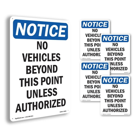 No Vehicles Beyond This Point OSHA Notice Rigid Plastic Sign 24 Inch x ...