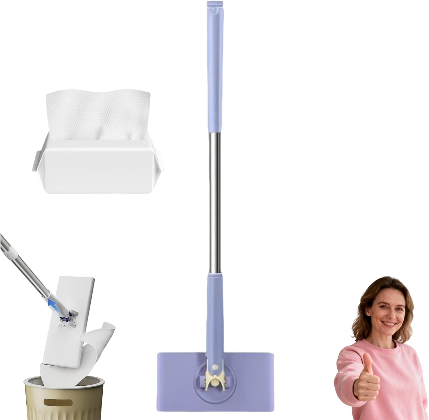 No Wash Mop, Uses Disposable Face Towel, Water-Free Lazy Mop, Mini Wet ...