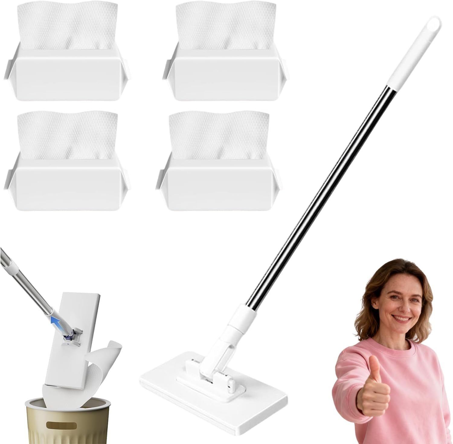 No Wash Mop, Uses Disposable Face Towel, Water-Free Lazy Mop, Mini Wet ...