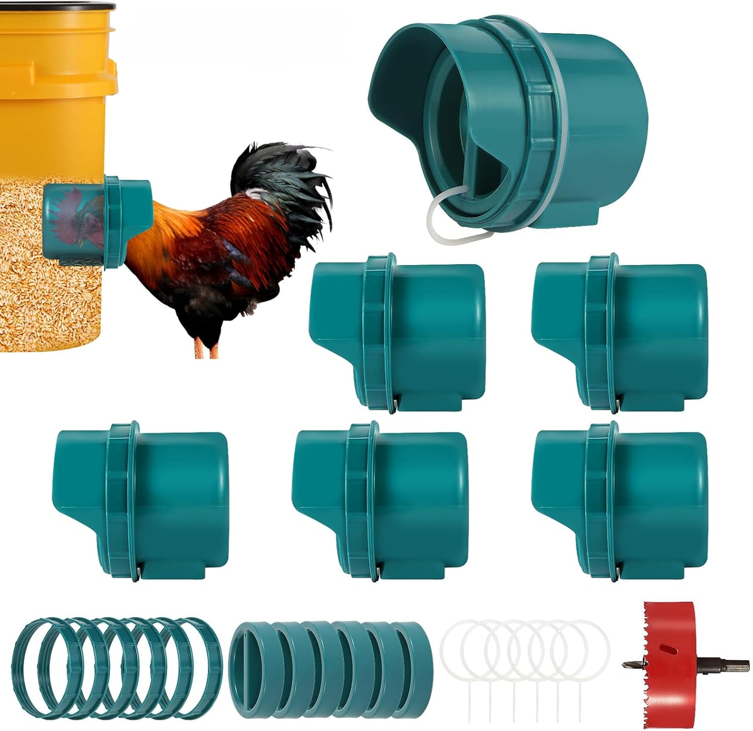 No Waste Chicken Feeder Port Large, DIY Automatic Poultry Feeder Kit ...