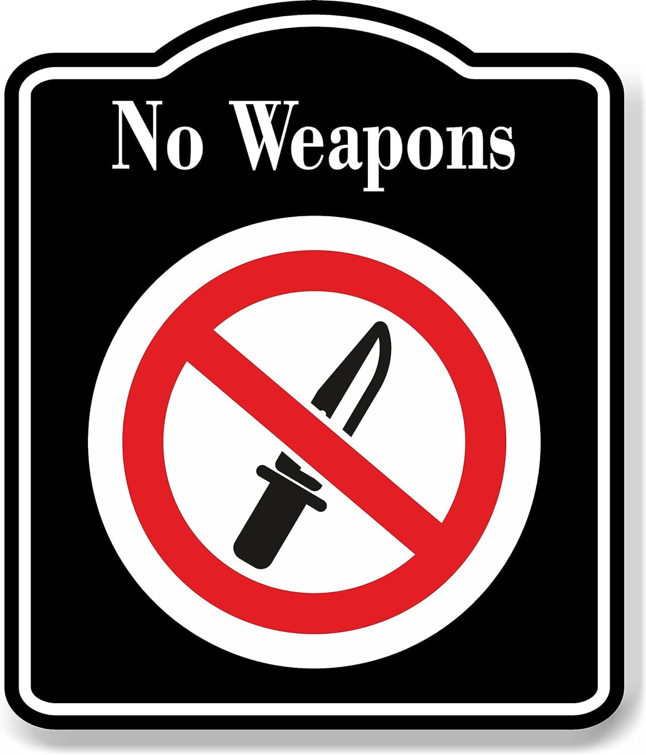 No Weapons Symbol Prohibition BLACK Aluminum Composite Sign, 15"x18 ...