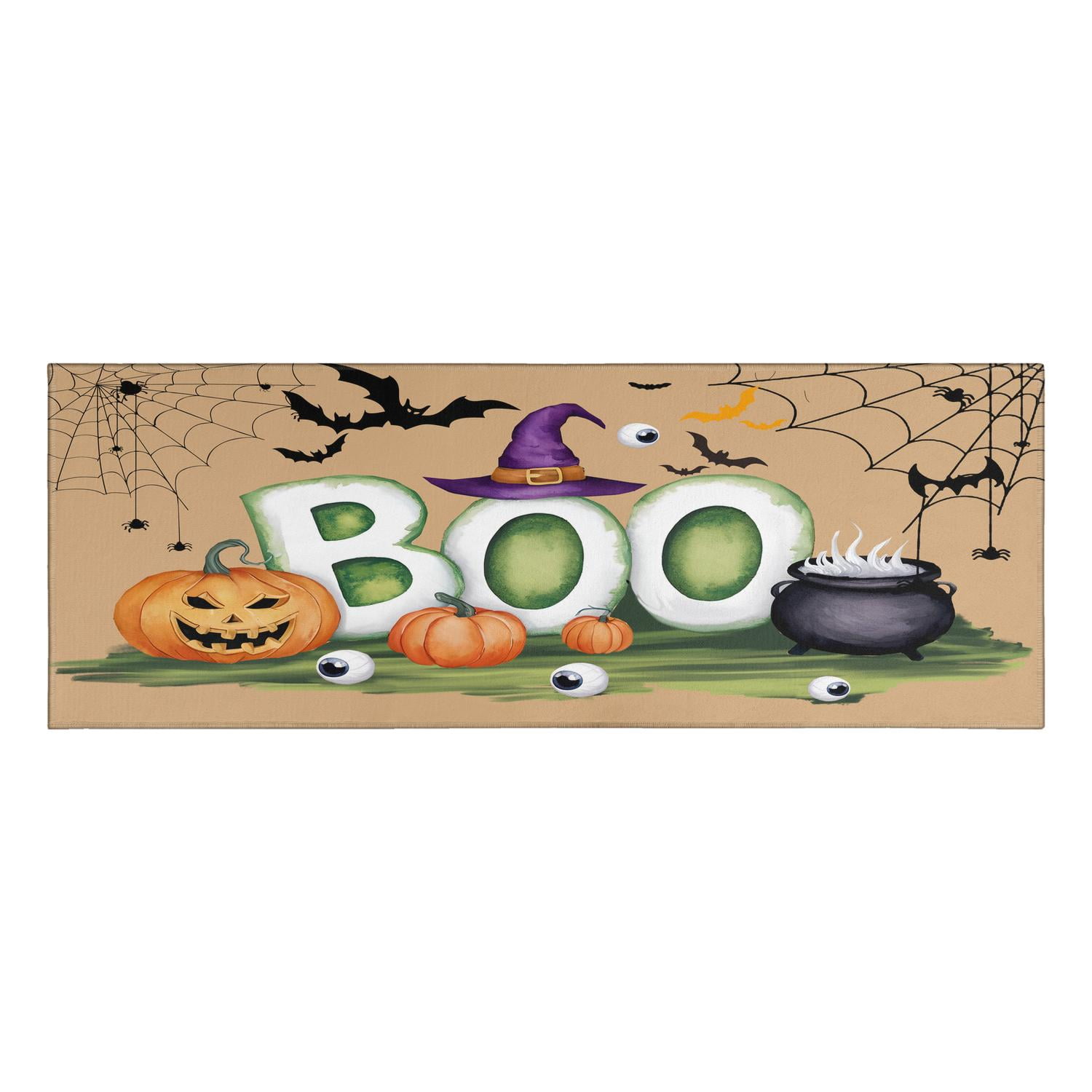 No Witch in Salem Halloween Kitchen Mat Unique Bat Broom Design Perfect ...