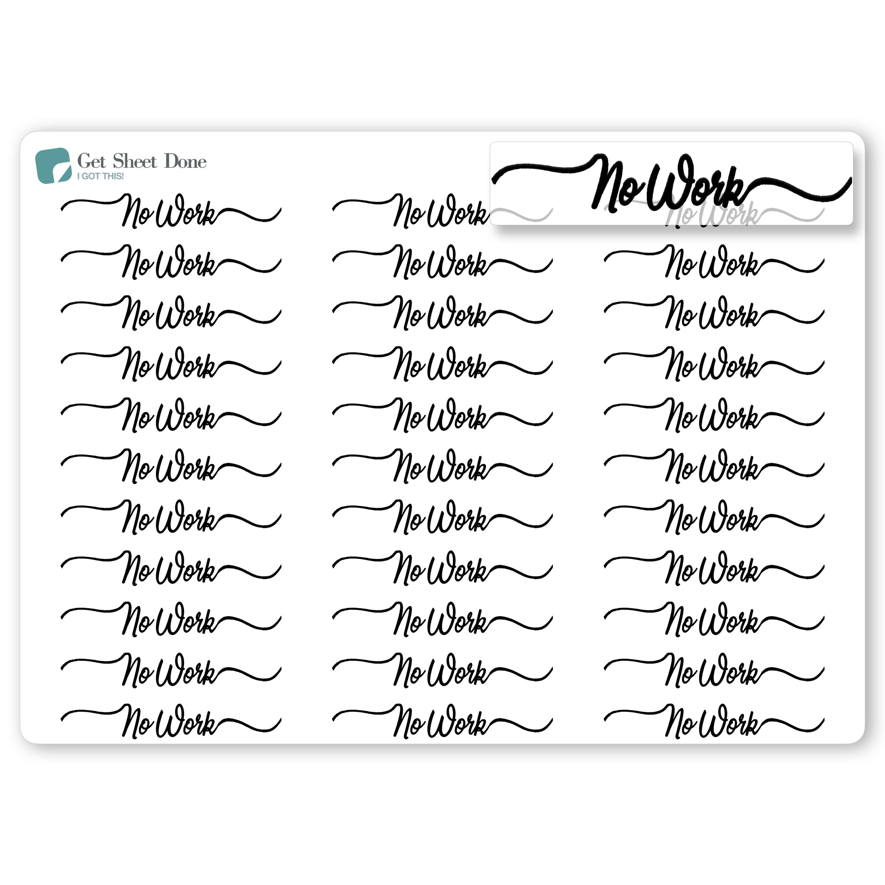 No Work Foiled Script Planner Stickers / Script Text / Work Stickers ...