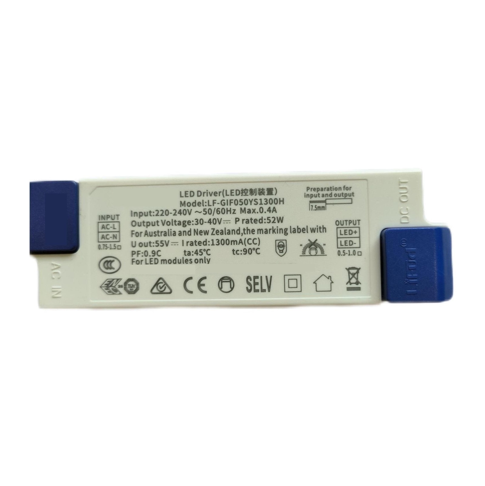 No flicker LED Driver 52W 1300mA 30-40VDC AC220-240V LF-GIF050YS1300H ...