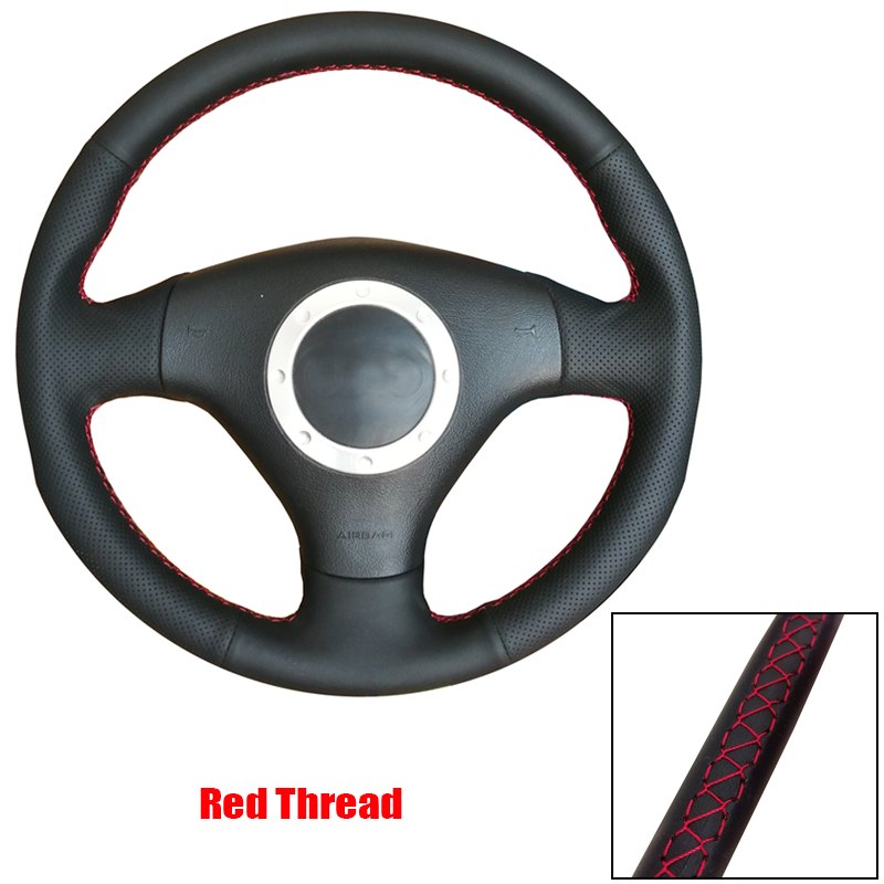 (No marker)Black Leather Red Marker Car Steering Wheel Covers for Audi ...