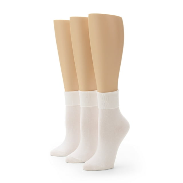 No nonsense Women's Cotton Basic Crew Top Cuff Sock 3 Pair Pack White ...
