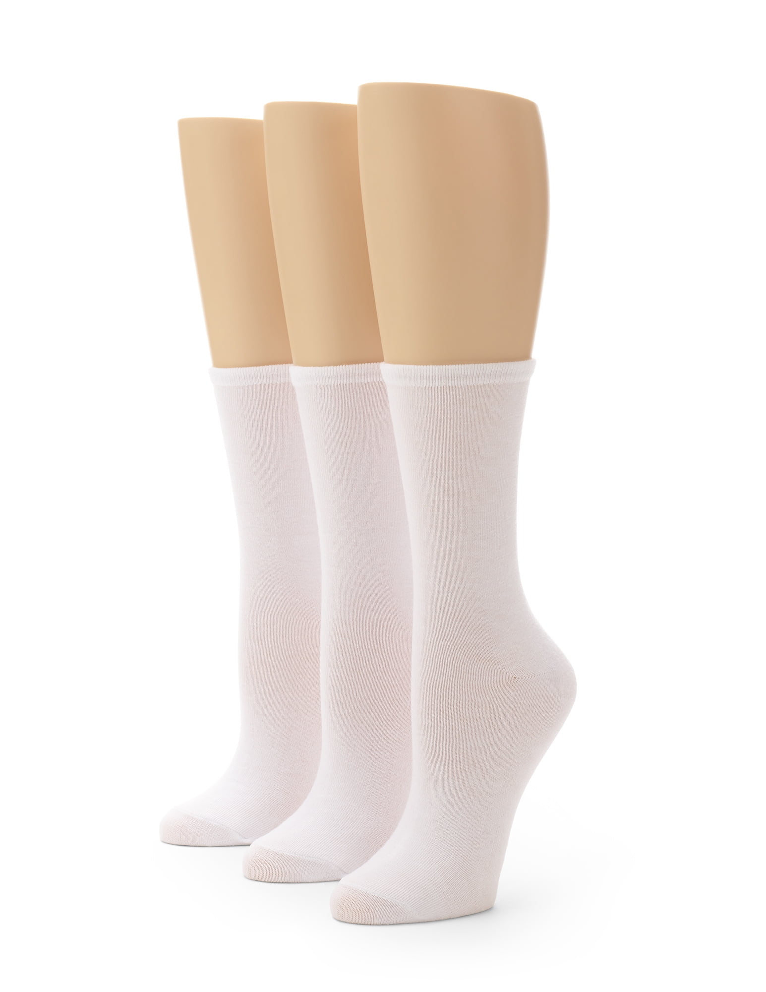 No nonsense Women's Flat Knit Crew Sock 3 Pair Pack, White, One Size ...