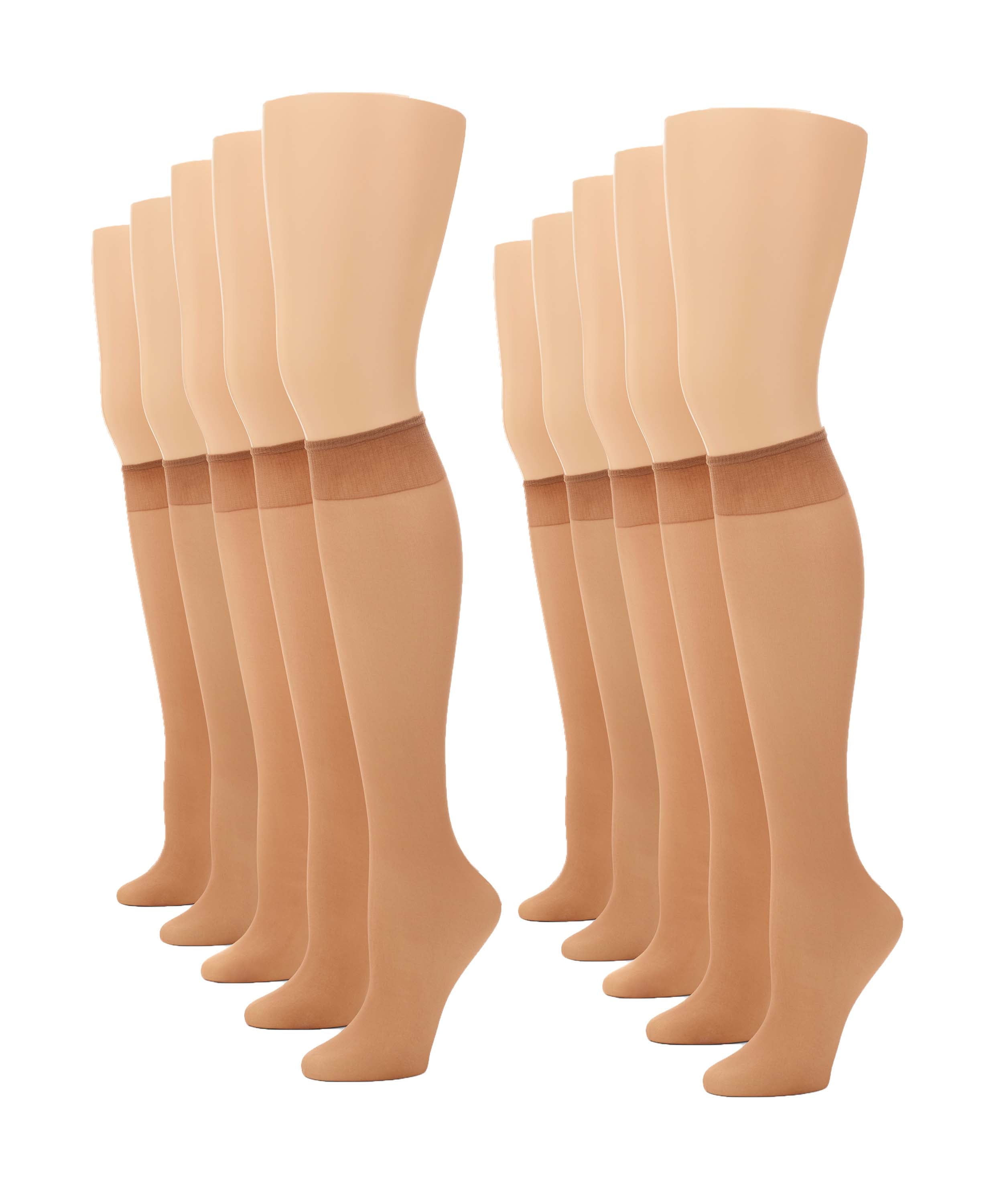 No Nonsense Women's Sheer Nylon Knee High Stockings, Value Pack, Tan ...