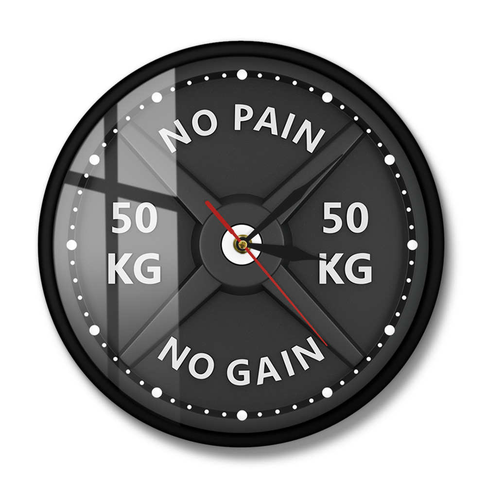 No pain no gain 50kg barbell 3d modern wall clock weight lifting ...