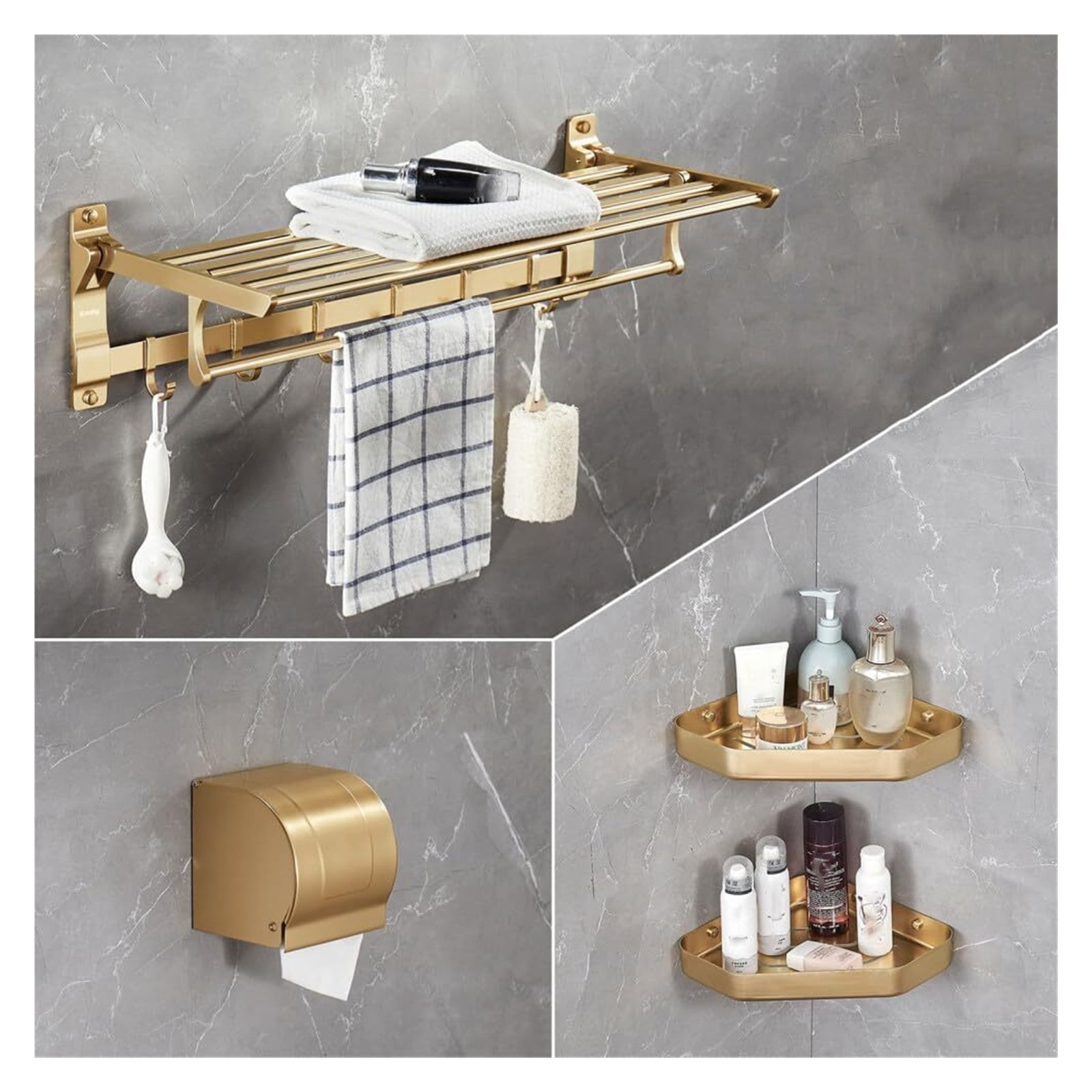 No-punch bathroom accessories gold bathroom shelf 3-piece set - Walmart.com