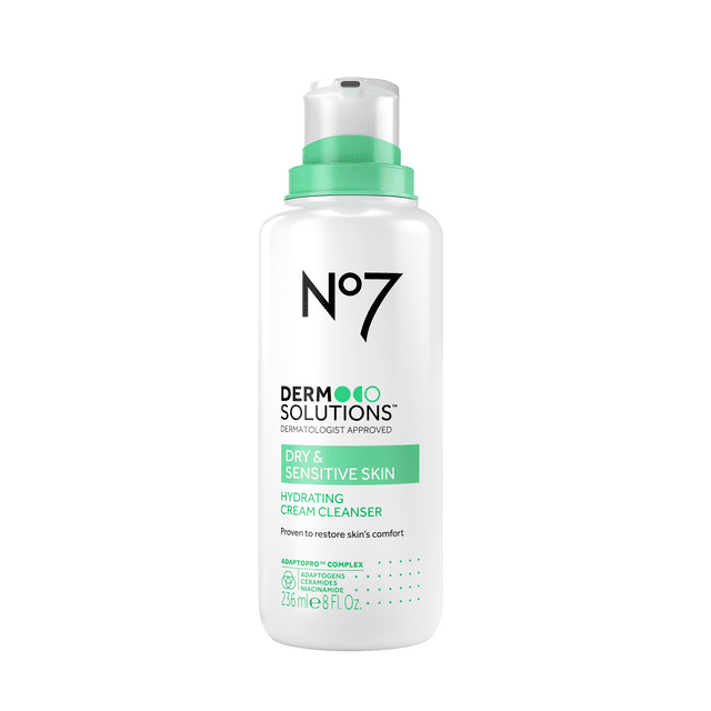 No7 Derm Solutions Hydrating Cream Facial Cleanser, for Normal to Dry & Sensitive Skin, 8oz ...