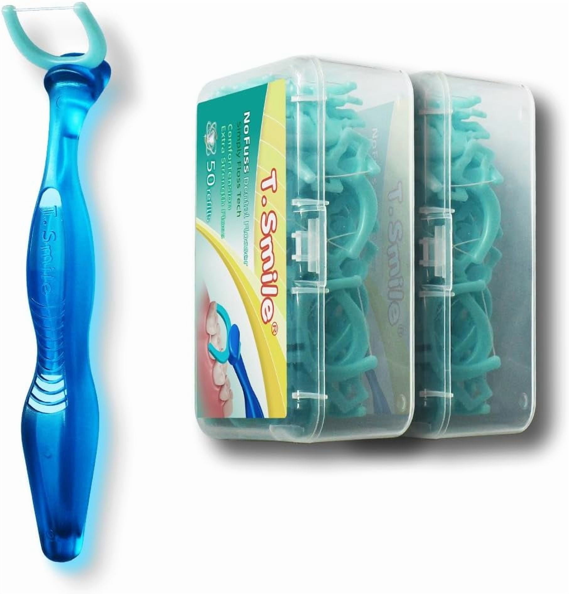 NoFuss Dental Flosser Kit, 5-inch Long Handle & Refill Heads, Extra ...